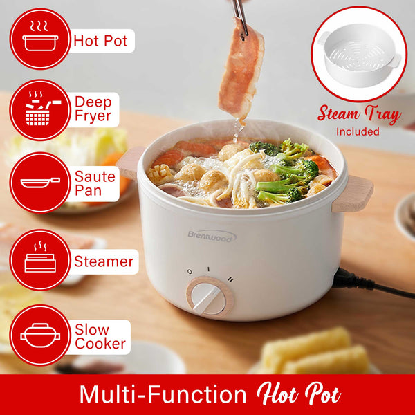 Brentwood HPS-3302W 3-Liter Multi-Function Electric Hot Pot Cooker wit ...