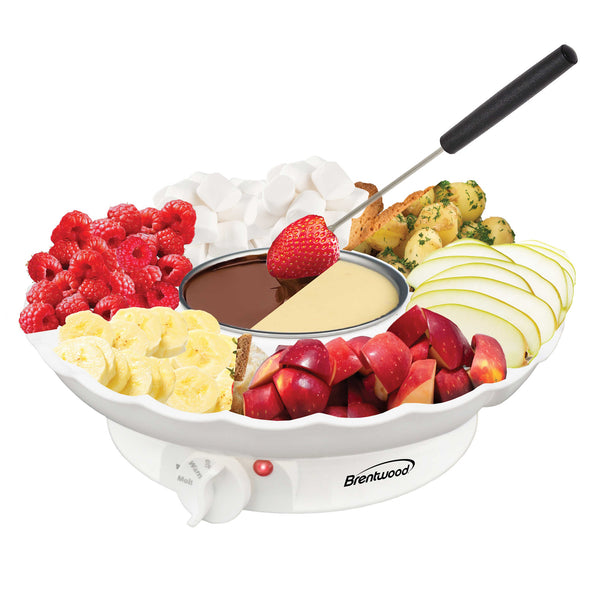 Brentwood TS-604W Electric Fondue Pot Set with 3 Section Tray and 4 Di ...