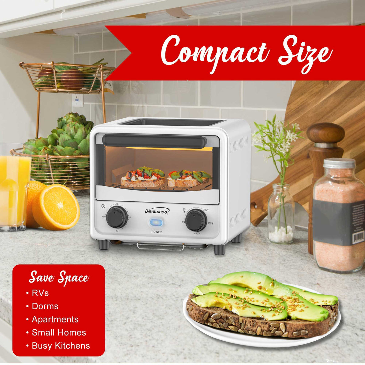 Brentwood TS-3430W 3 Liter Mini Toaster Oven, White - Brentwood Appliances