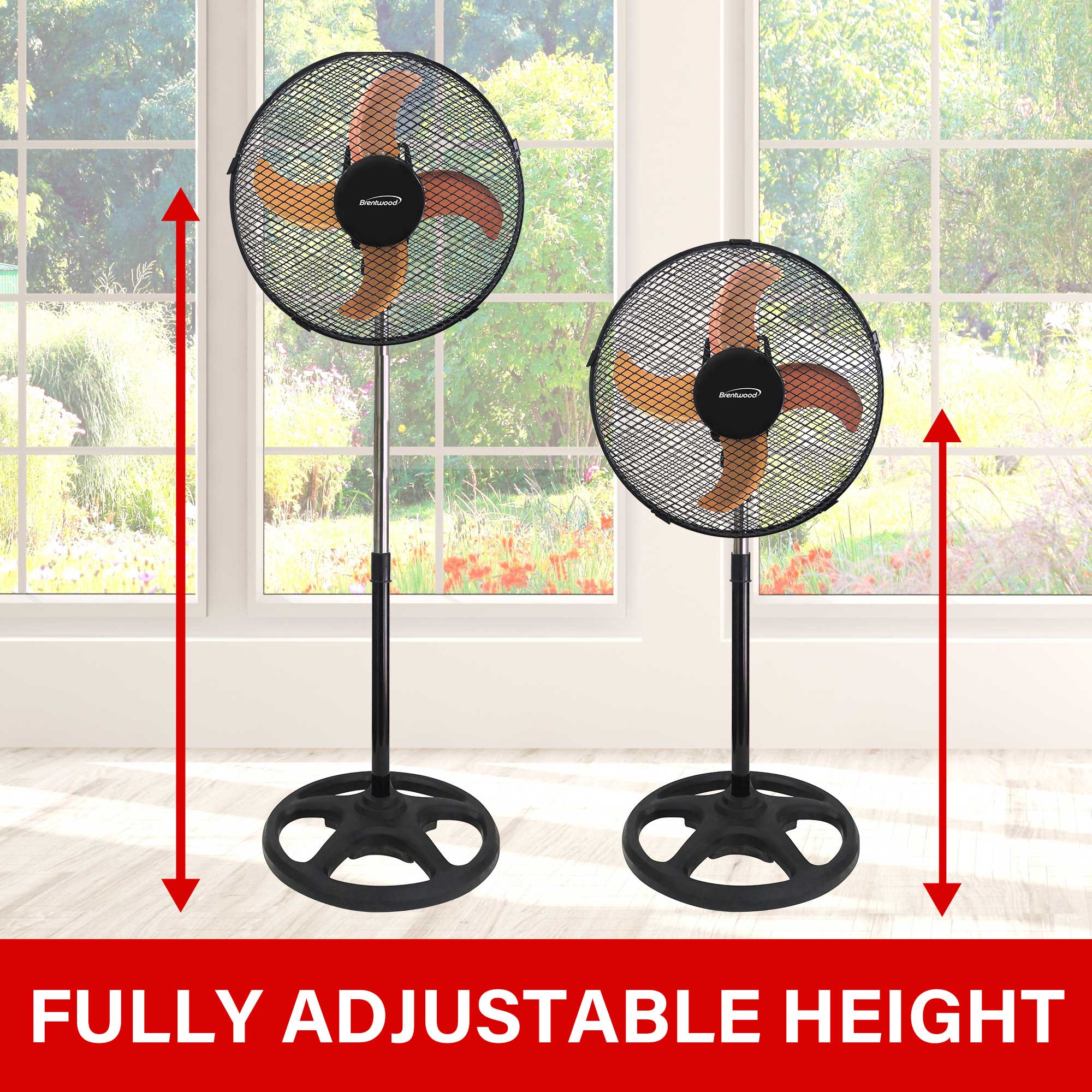 Brentwood F-12SMBK 3-Speed 12” Oscillating Stand Fan, Black - Brentwood Appliances