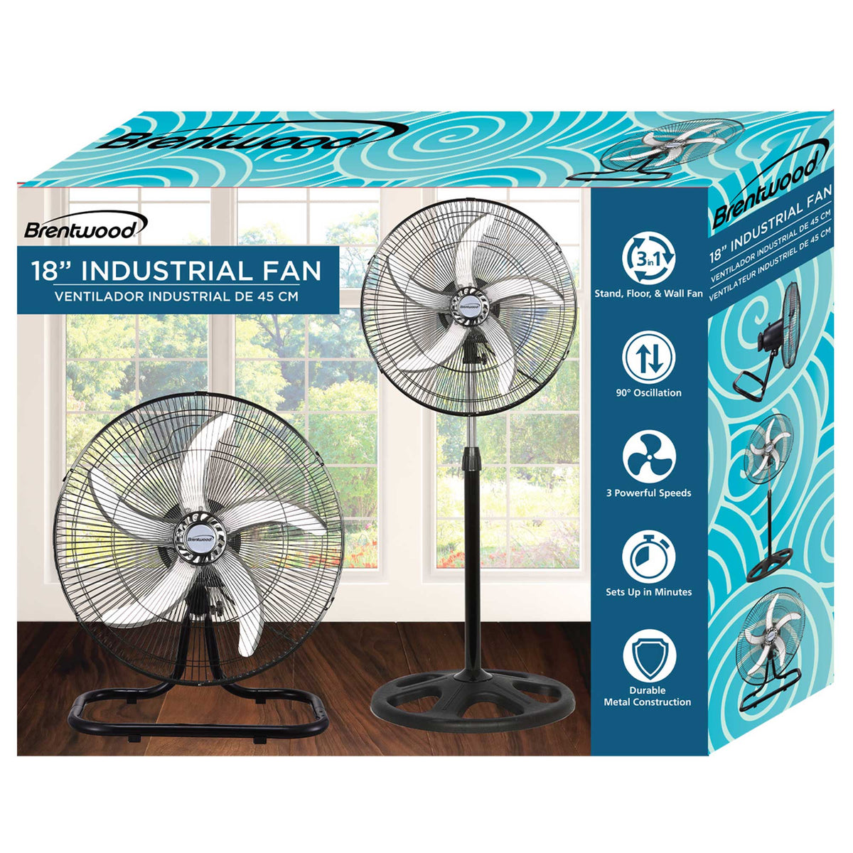 Brentwood Kool Zone F-1831B 3in1 3-Speed 18” Industrial Fan, Black ...