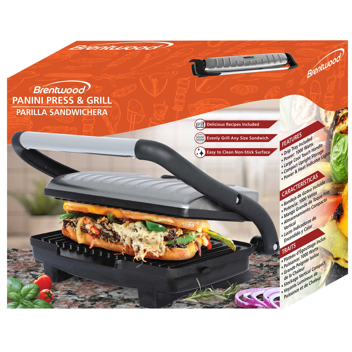 Brentwood Select TS-611 1000w Non-Stick Panini Grill & Sandwich Maker ...