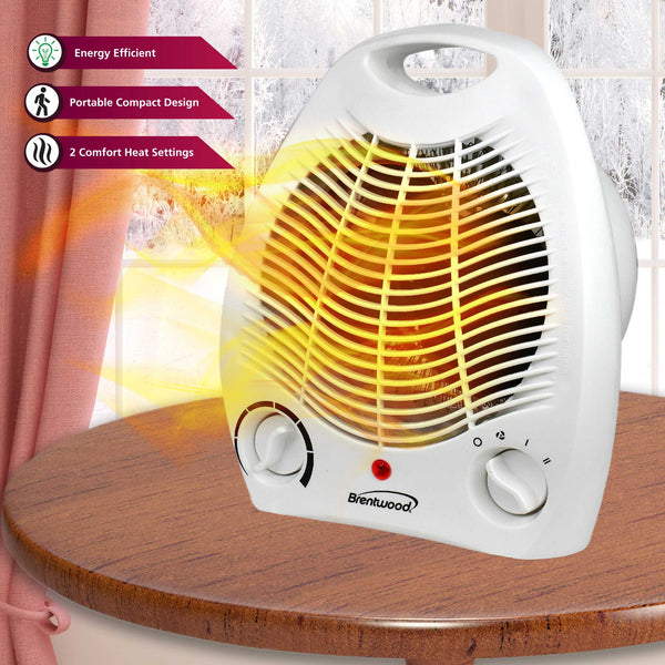 Brentwood H-F302W 1500-Watt Portable Electric Space Heater and Fan, Wh ...