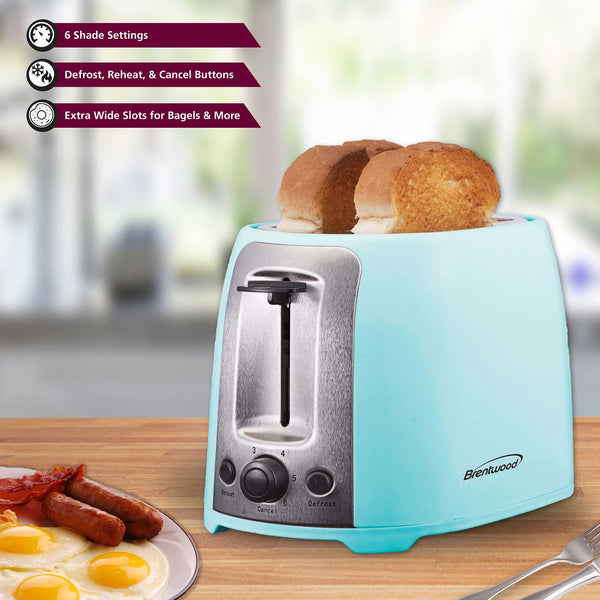 Brentwood TS-292BL Cool Touch 2-Slice Extra Wide Slot Toaster, Blue ...