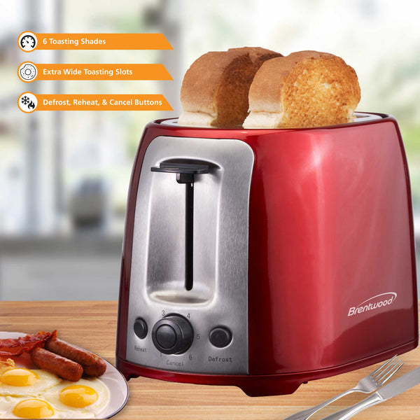 Brentwood TS-292R Cool Touch 2-Slice Extra Wide Slot Toaster, Red ...