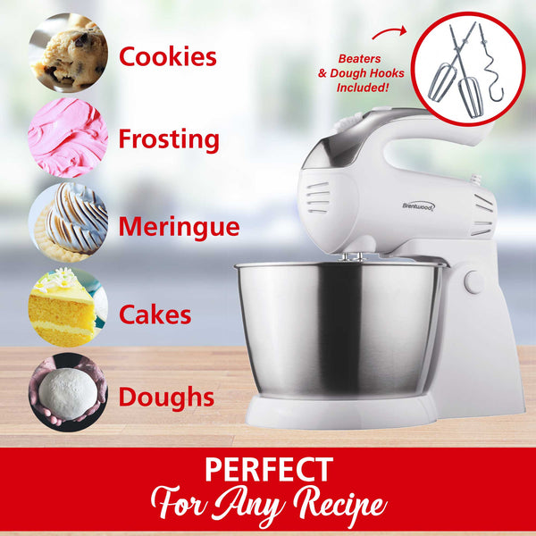 Brentwood SM-1152 5-Speed + Turbo Stand Mixer, White - Brentwood Appliances