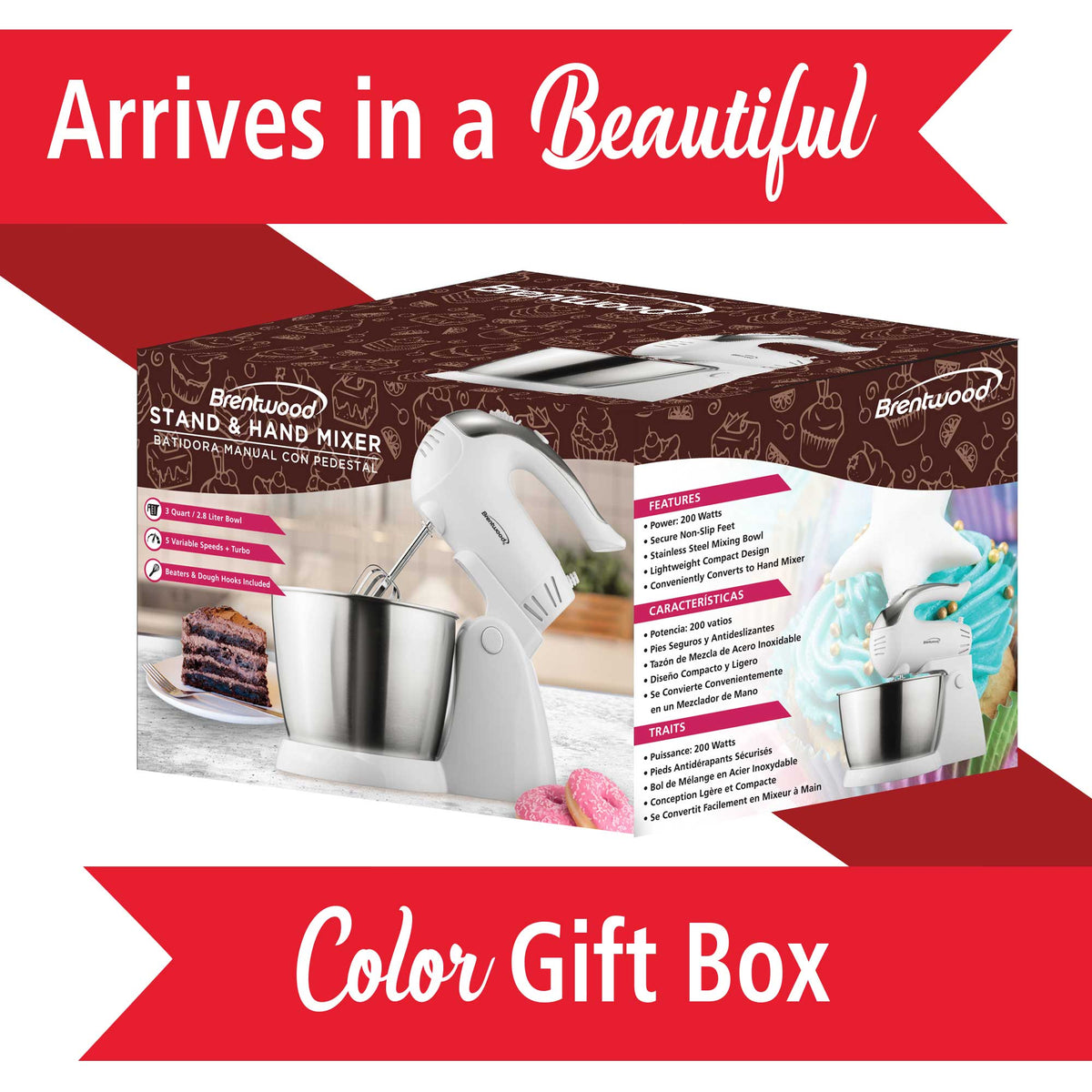 Brentwood SM-1152 5-Speed + Turbo Stand Mixer, White - Brentwood Appliances