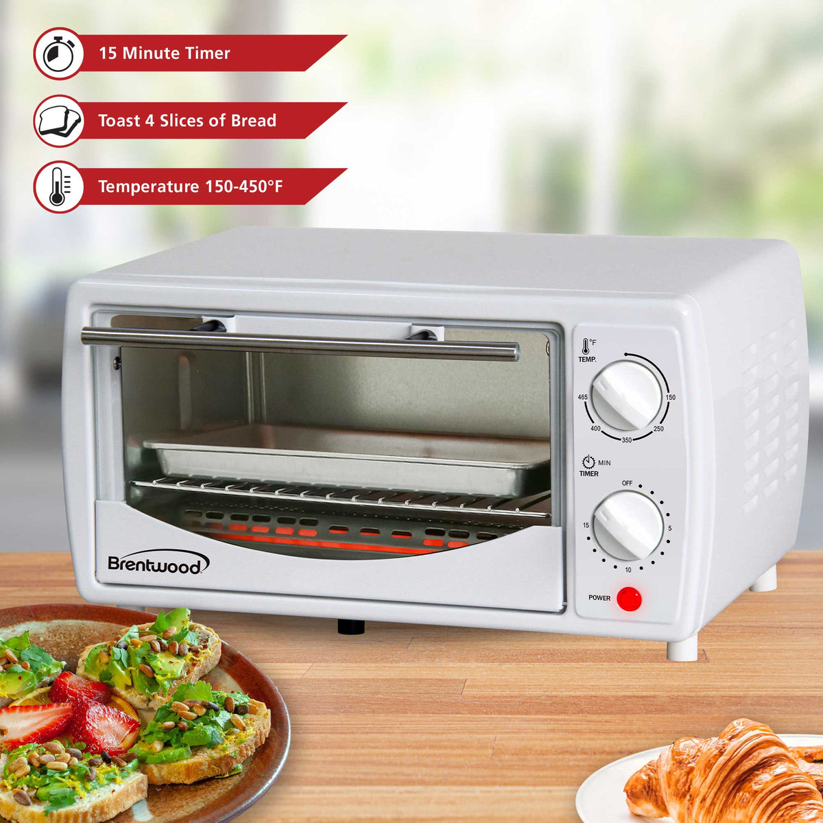 Brentwood TS-345W Stainless Steel 4 Slice Toaster Oven, White ...