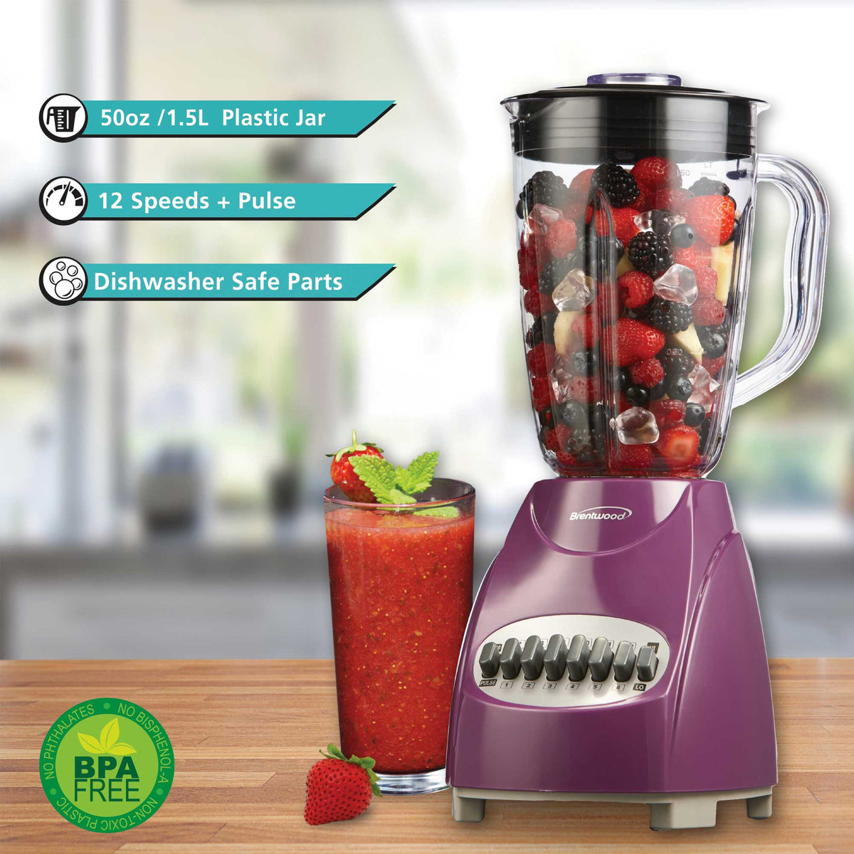 Brentwood JB-220PR 12-Speed + Pulse Blender, Purple - Brentwood Appliances