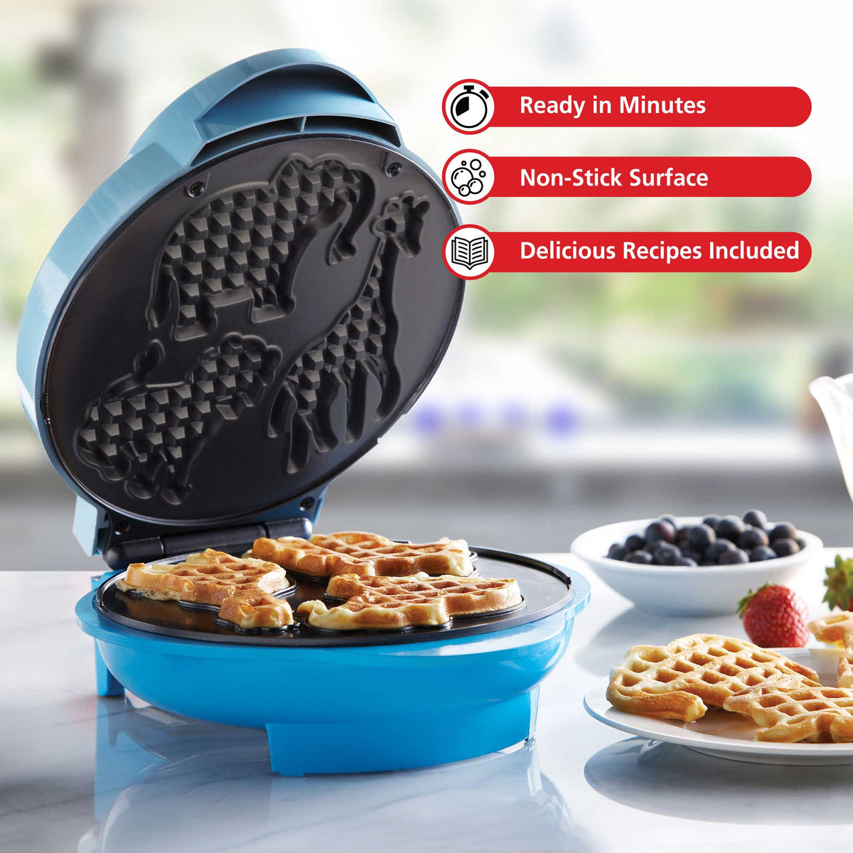 Brentwood TS-253 Non-Stick Animal Shape Waffle Maker Machine, Blue ...