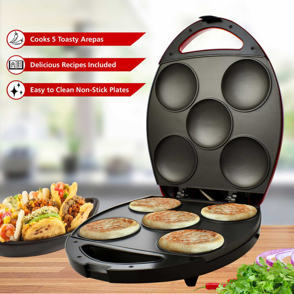 Brentwood AR-137R 5-Piece Non-Stick Arepa Maker, Red - Brentwood Appliances