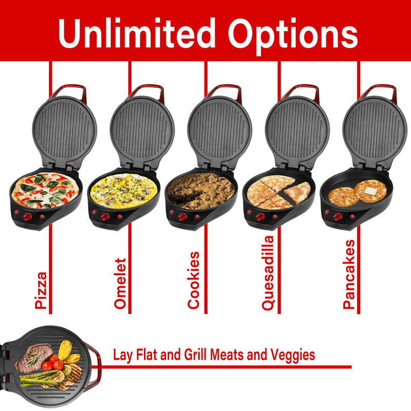 Brentwood TS-124R 12-Inch Non-Stick Pizza Maker and Grill with Timer ...