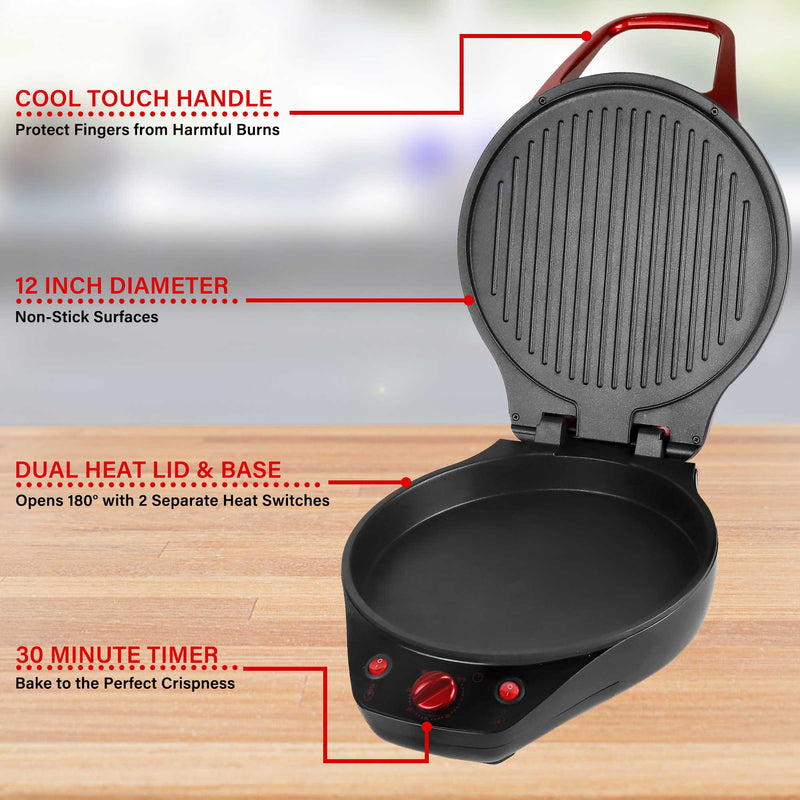 Brentwood TS-124R 12-Inch Non-Stick Pizza Maker and Grill with Timer ...