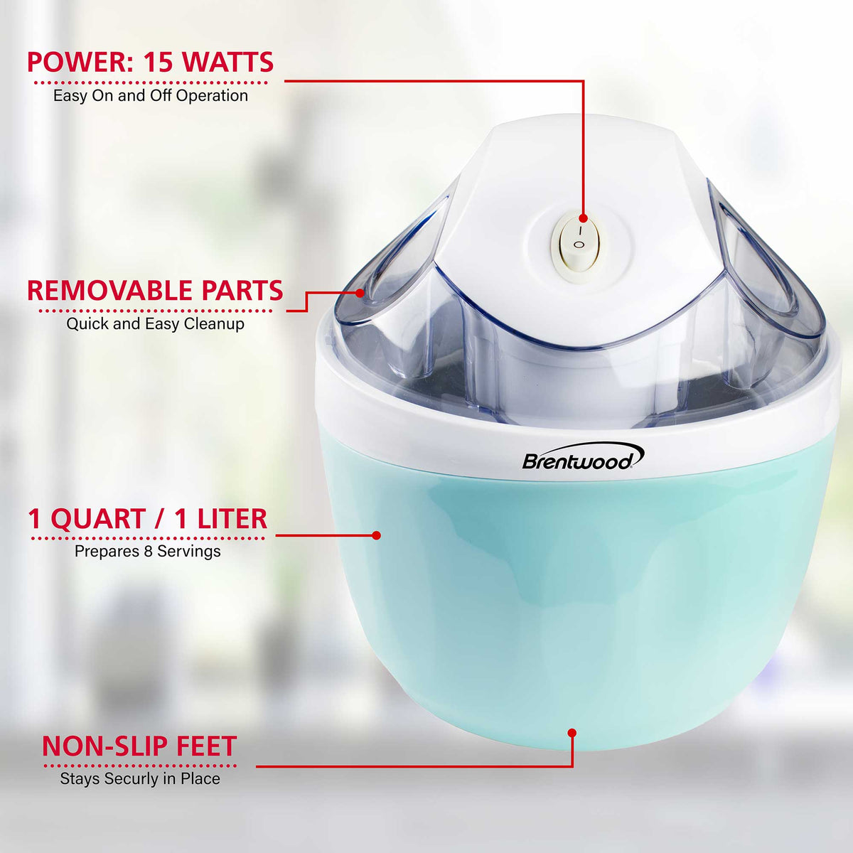 Brentwood TS-1410BL 1 Quart Ice Cream and Sorbet Maker, Frozen Yogurt ...