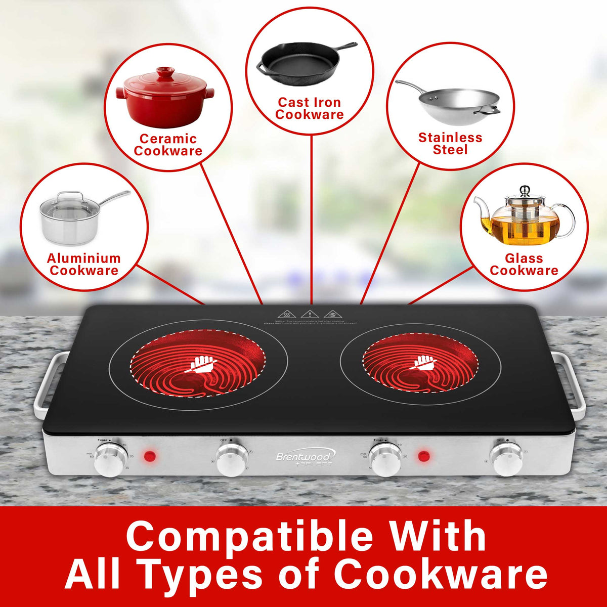 Brentwood Select TS-382 1800w Double Infrared Electric Countertop Burn ...