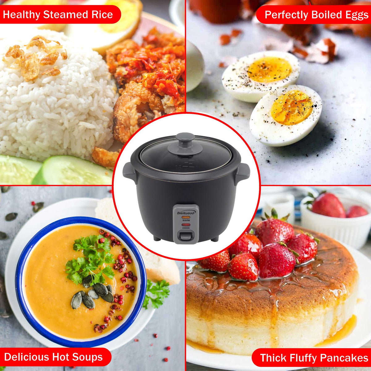 Brentwood TS-700BK 4-Cup Uncooked/8-Cup Cooked Rice Cooker, Black ...