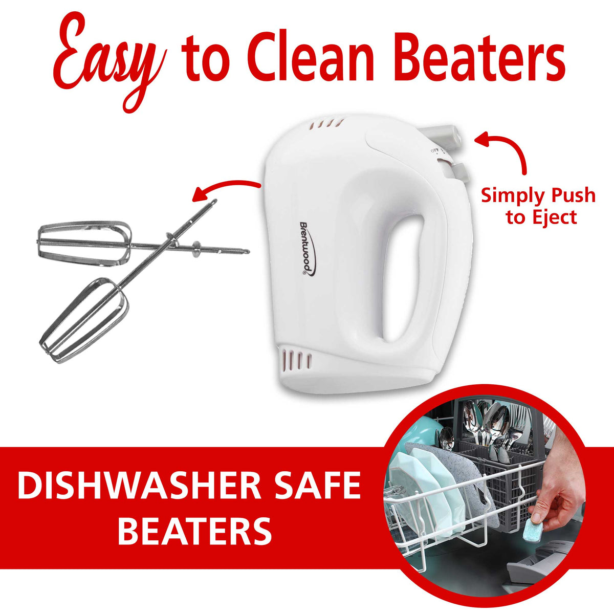 Brentwood HM-45 Lightweight 5-Speed Electric Hand Mixer, White ...