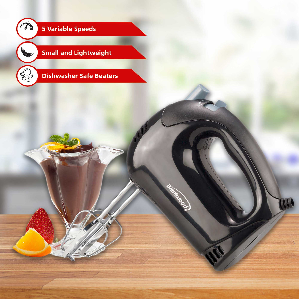 Brentwood HM-44 Lightweight 5-Speed Electric Hand Mixer, Black ...