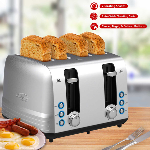 Brentwood Select TS-447S Extra Wide 4-Slice Toaster, Stainless Steel ...